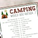 Camping Would You Rather Game | 20 Questions to Discuss & Debate ...