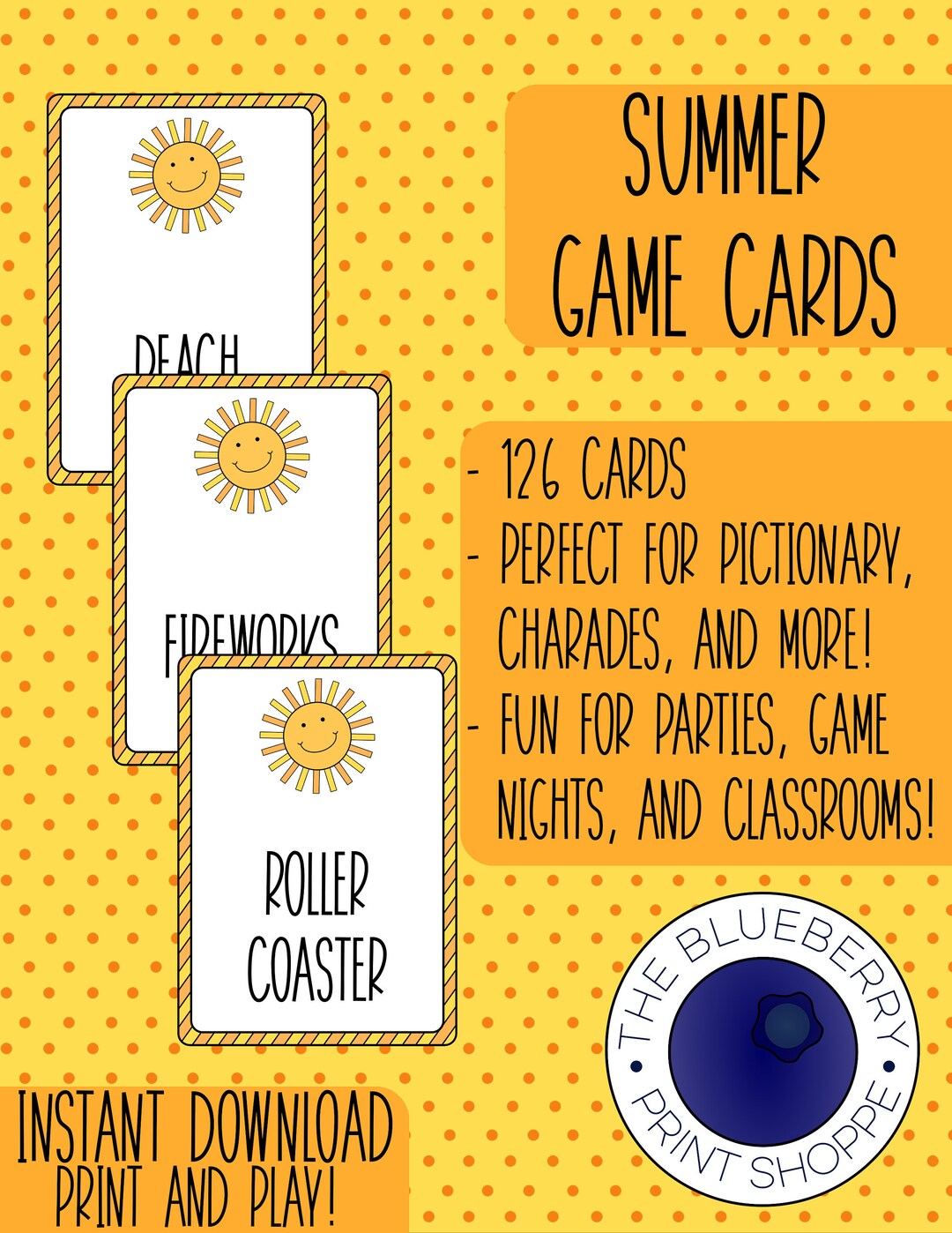 Summer Printable Game - Pictionary - Charades - Word Cards - Game Night ...