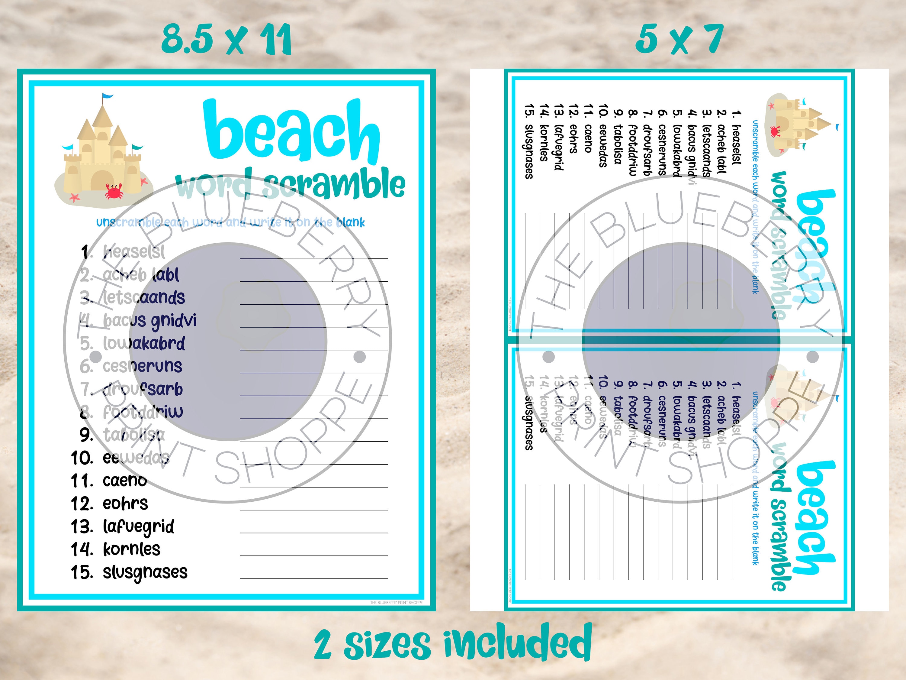 Beach Word Scramble Game Beach Bash Beach Theme Party - Etsy