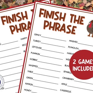 Thanksgiving Finish the Phrase Game | TWO Games | Fun Party Activity ...