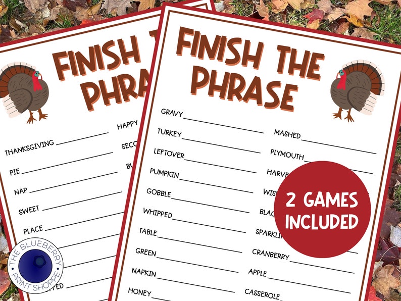 Thanksgiving Finish the Phrase Game | TWO Games | Fun Party Activity ...