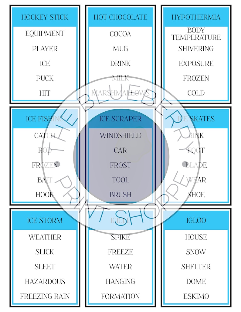 Winter Taboo Game - Printable Game - Classroom Game - Party Game - Snow ...