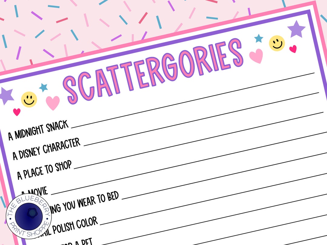 Slumber Party Game | Slumber Party Scattergories | Teen Girl | Birthday ...