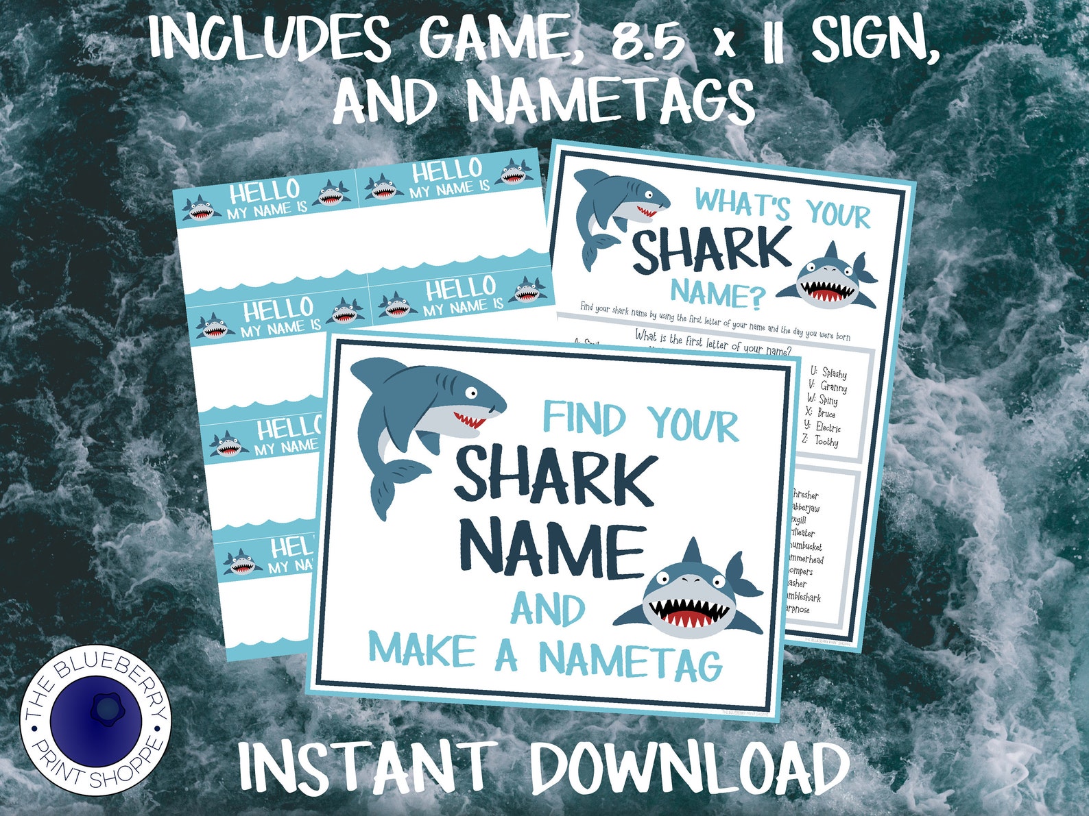 What's Your Shark Name Game WITH NAMETAGS & SIGN Shark - Etsy