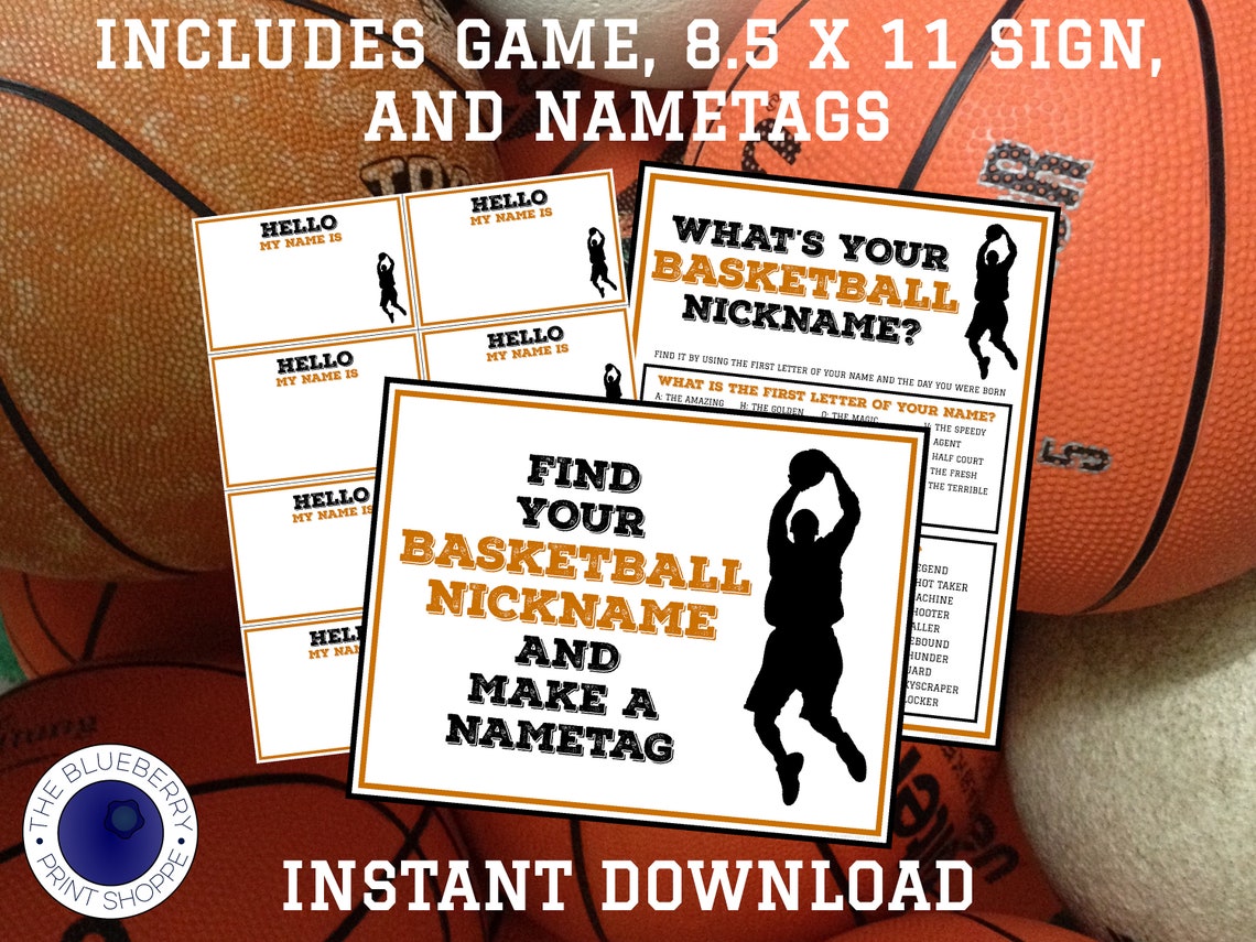 What's Your Basketball Nickname Game WITH NAMETAGS + SIGN | Basketball ...