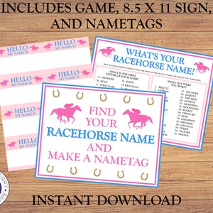 What's Your Racehorse Name Game WITH NAMETAGS & SIGN Kentucky Derby ...