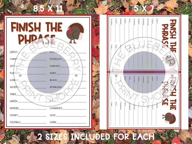 Thanksgiving Finish the Phrase Game TWO Games Fun Party - Etsy