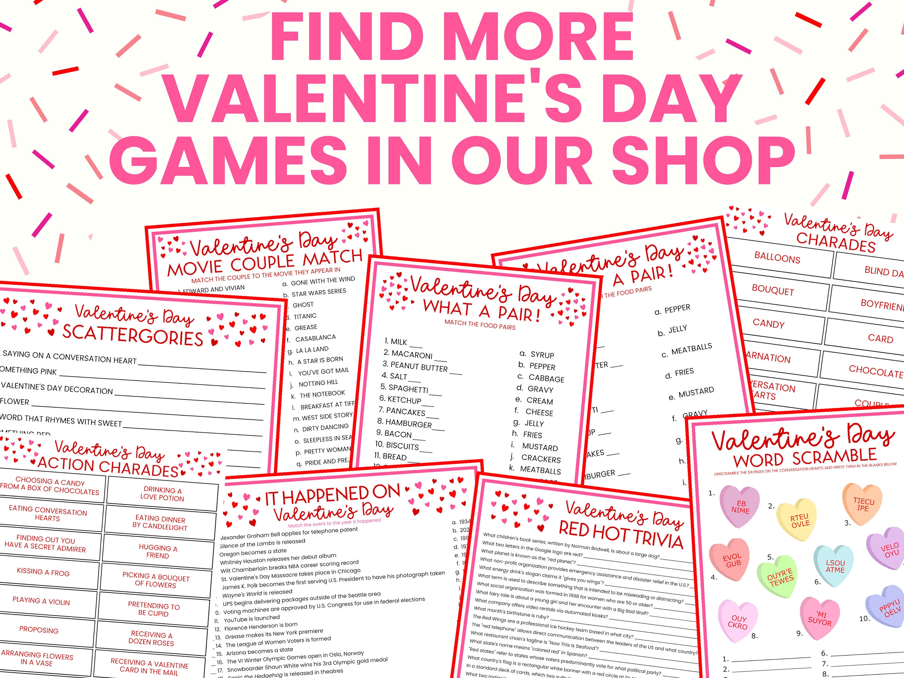 Valentine's Day Game | Party Game | Classroom Game | Food Pairs ...