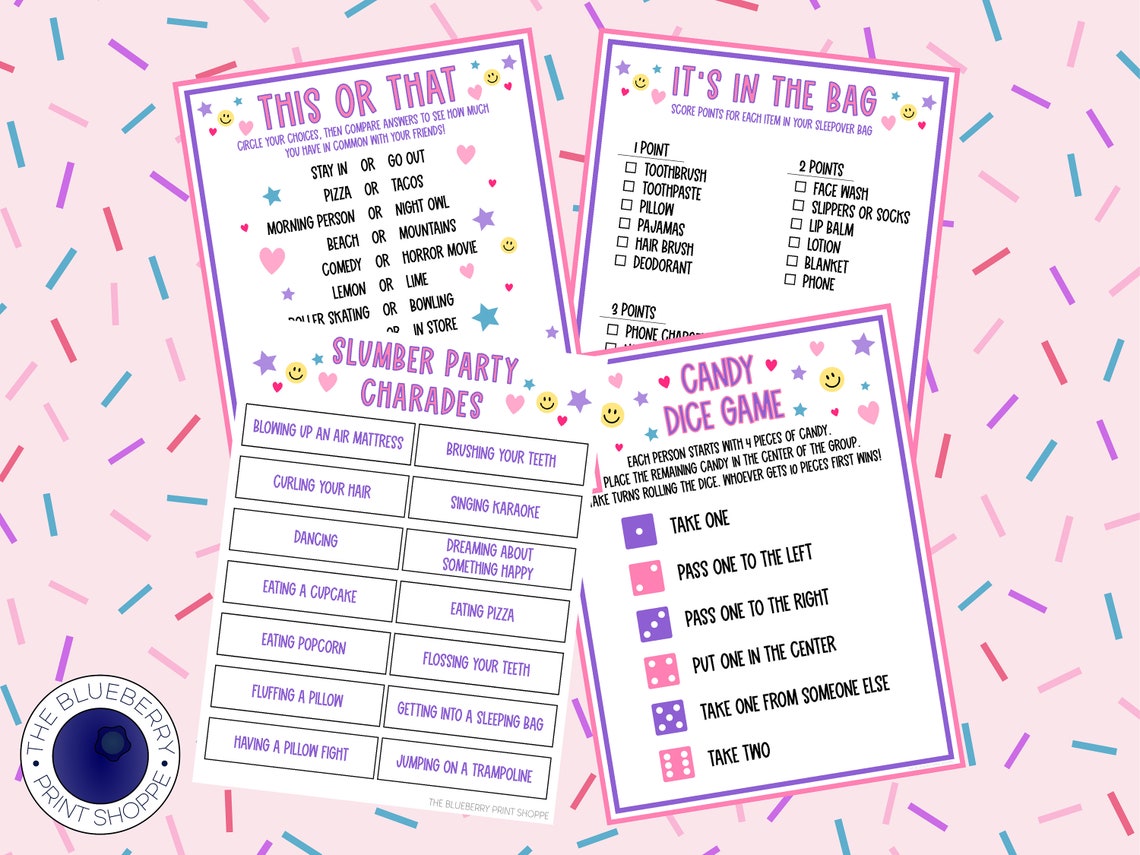 Slumber Party Games Teen Girls Sleepover Games 8 Slumber | Etsy