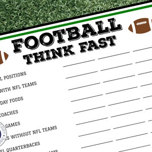 Football Game | Think Fast | Football Party Game | Printable Football ...