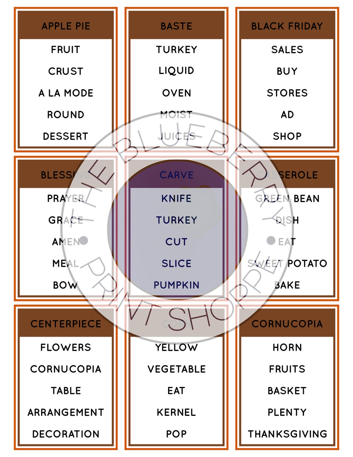 Thanksgiving Taboo Classroom Game Class Party Family Fun - Etsy