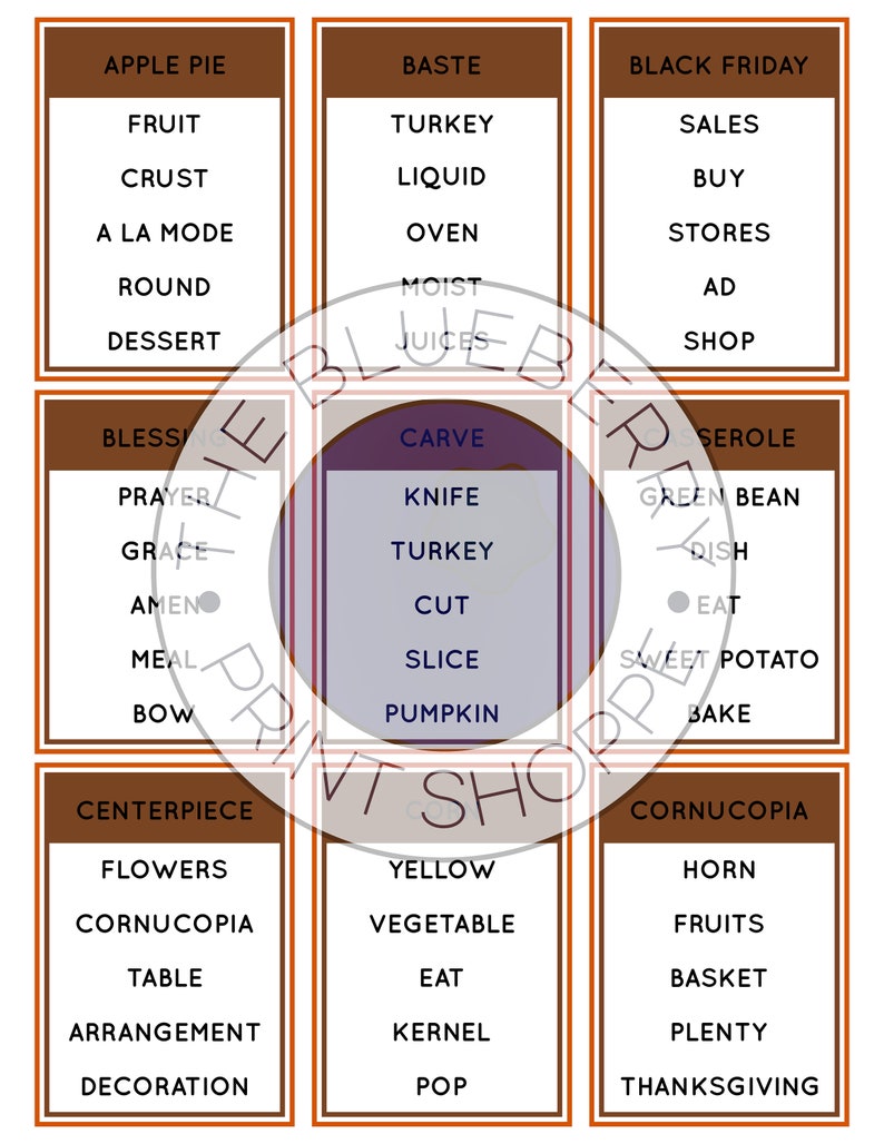 Thanksgiving Taboo Classroom Game Class Party Family Fun - Etsy
