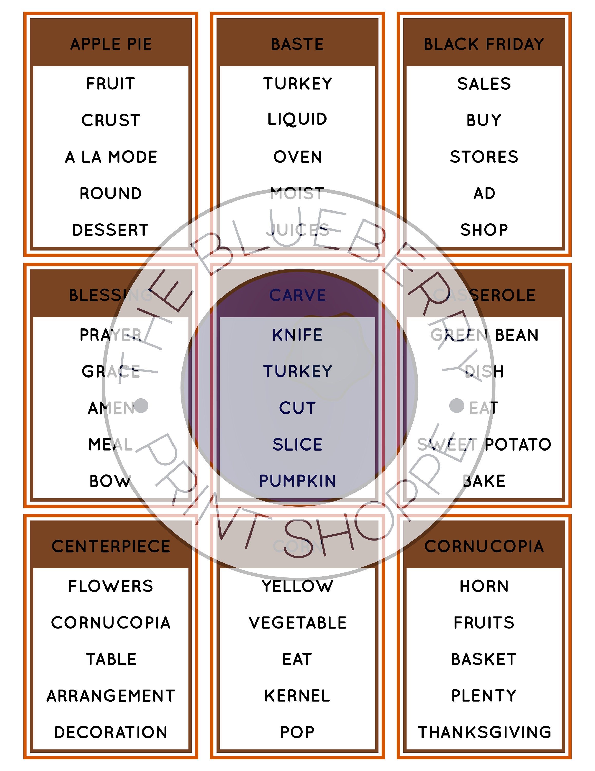 Thanksgiving Taboo Classroom Game Class Party Family Fun - Etsy