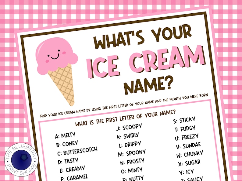 What's Your Ice Cream Name Game WITH NAMETAGS + SIGN | Ice Cream Party ...