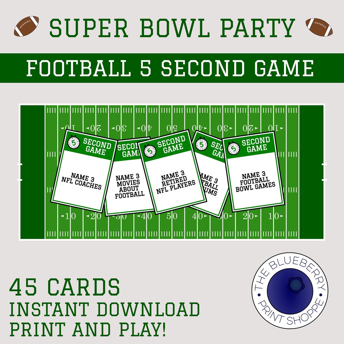 Football 5 Second Game Super Bowl Party Game Football | Etsy