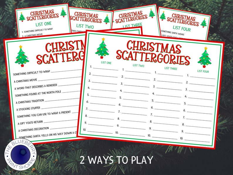 Christmas Scattergories FOUR SCATTERGORIES GAMES Christmas - Etsy
