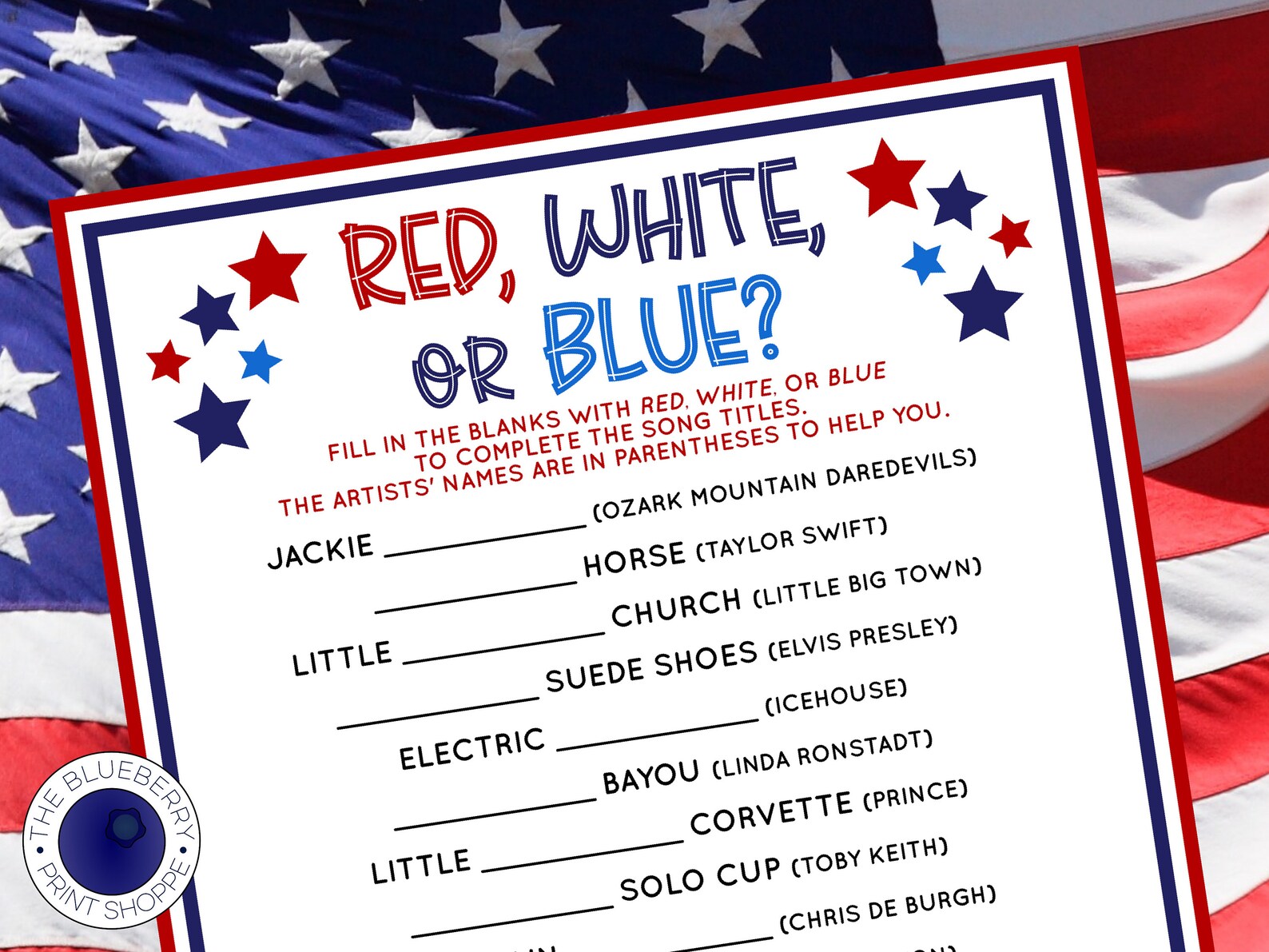 Red White or Blue Game Fourth of July Independence Day - Etsy