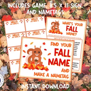 What's Your Fall Name Game WITH Name Tags & Sign | Fall Party Game ...
