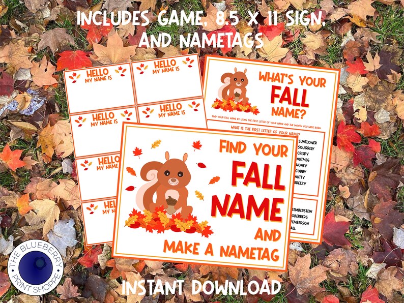 What's Your Fall Name Game WITH Name Tags & Sign | Fall Party Game ...