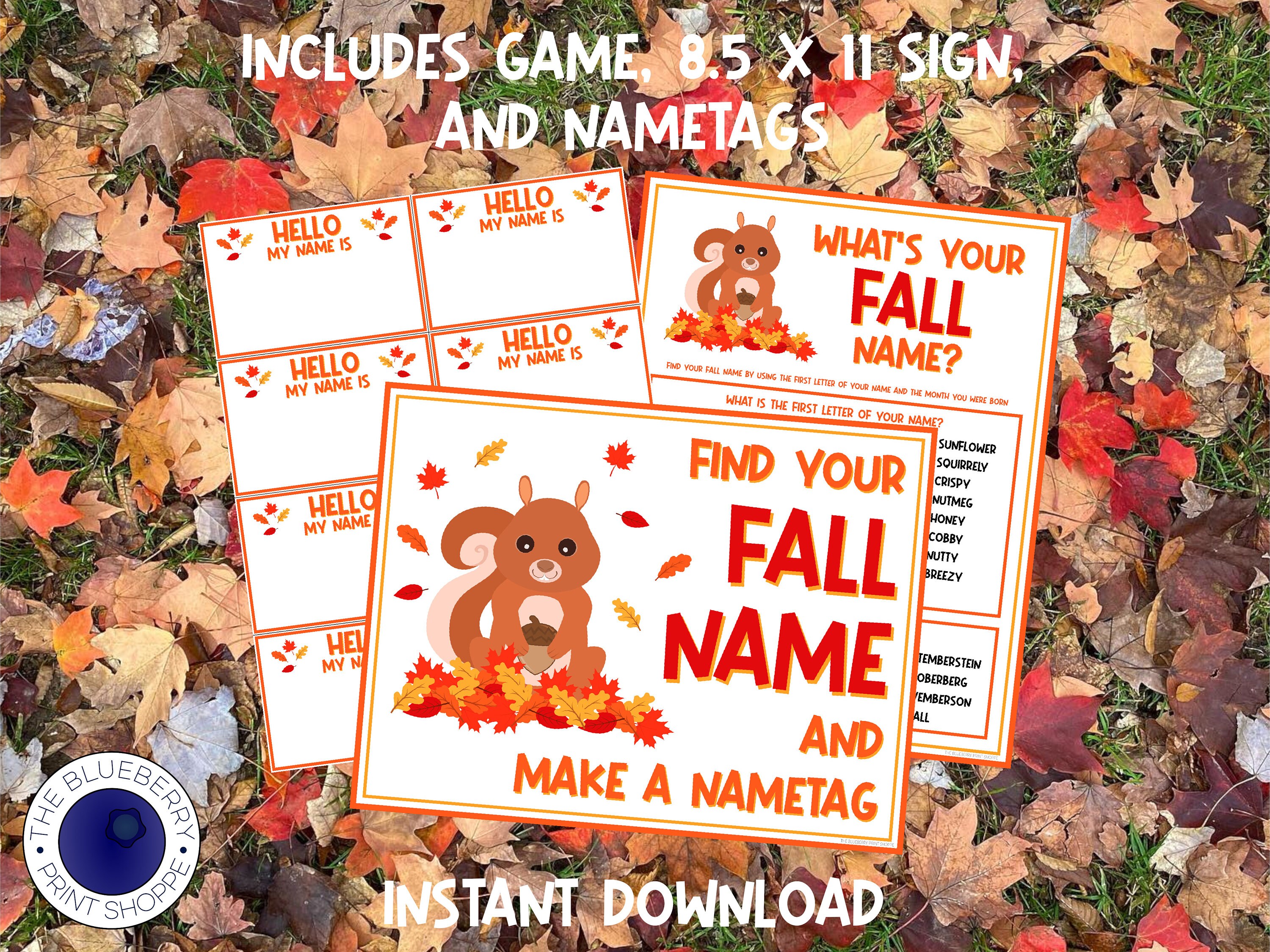What's Your Fall Name Game WITH Name Tags & Sign | Fall Party Game ...