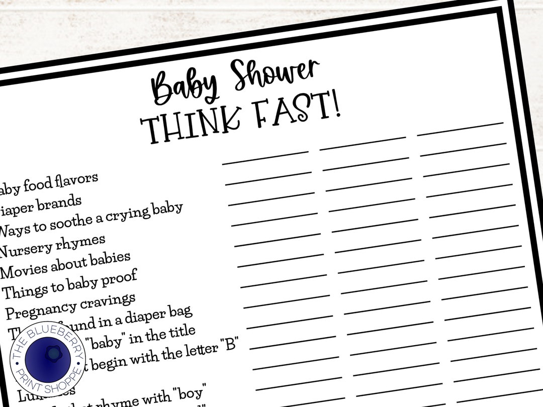 Baby Shower Think Fast | Baby Shower Game | Gender Reveal Party Game ...