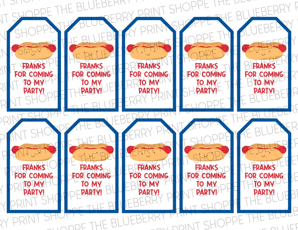 Hot Dog Party Favor Tags PRINTABLE Hot Dog Birthday Hot - Etsy