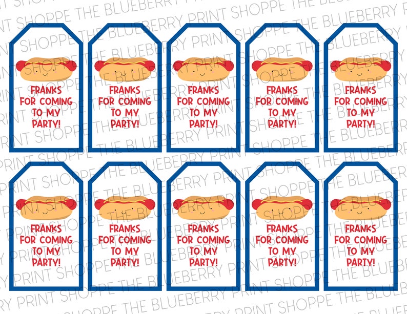 Hot Dog Party Favor Tags PRINTABLE Hot Dog Birthday Hot - Etsy