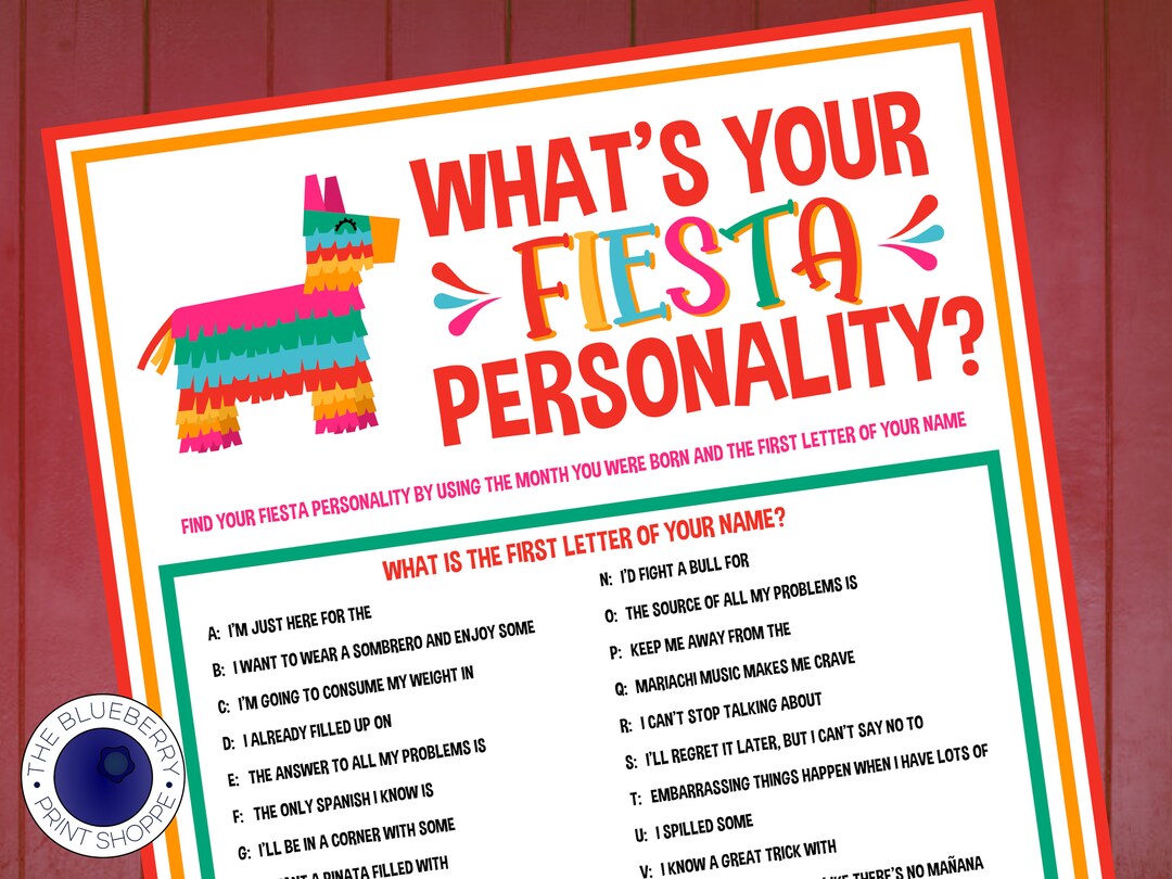 Fiesta What's Your Personality Game WITH NAMETAGS & SIGN | Fun Fiesta ...