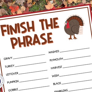 Thanksgiving Finish the Phrase Game | TWO Games | Fun Party Activity ...