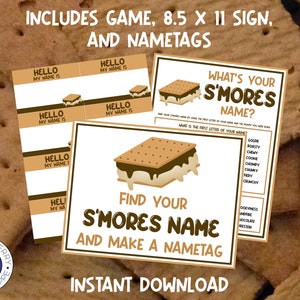 What's Your S'mores Name Game WITH NAMETAGS + SIGN | S'mores Party ...