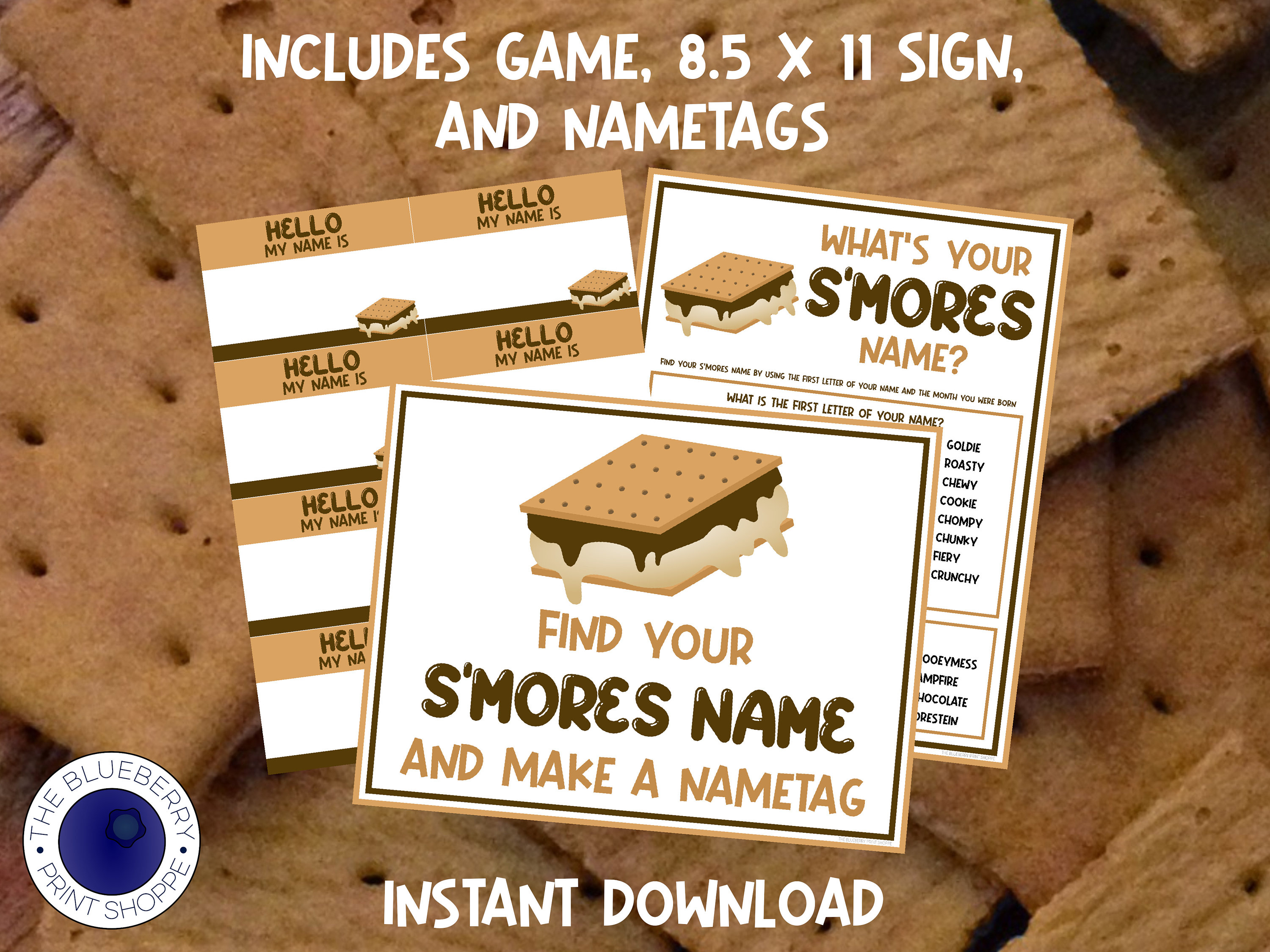 What's Your S'mores Name Game WITH NAMETAGS + SIGN | S'mores Party ...