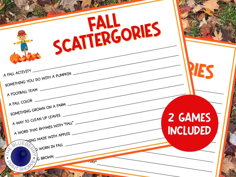 Fall Scattergories | TWO GAMES | Fall Activity | Fall Party Game ...