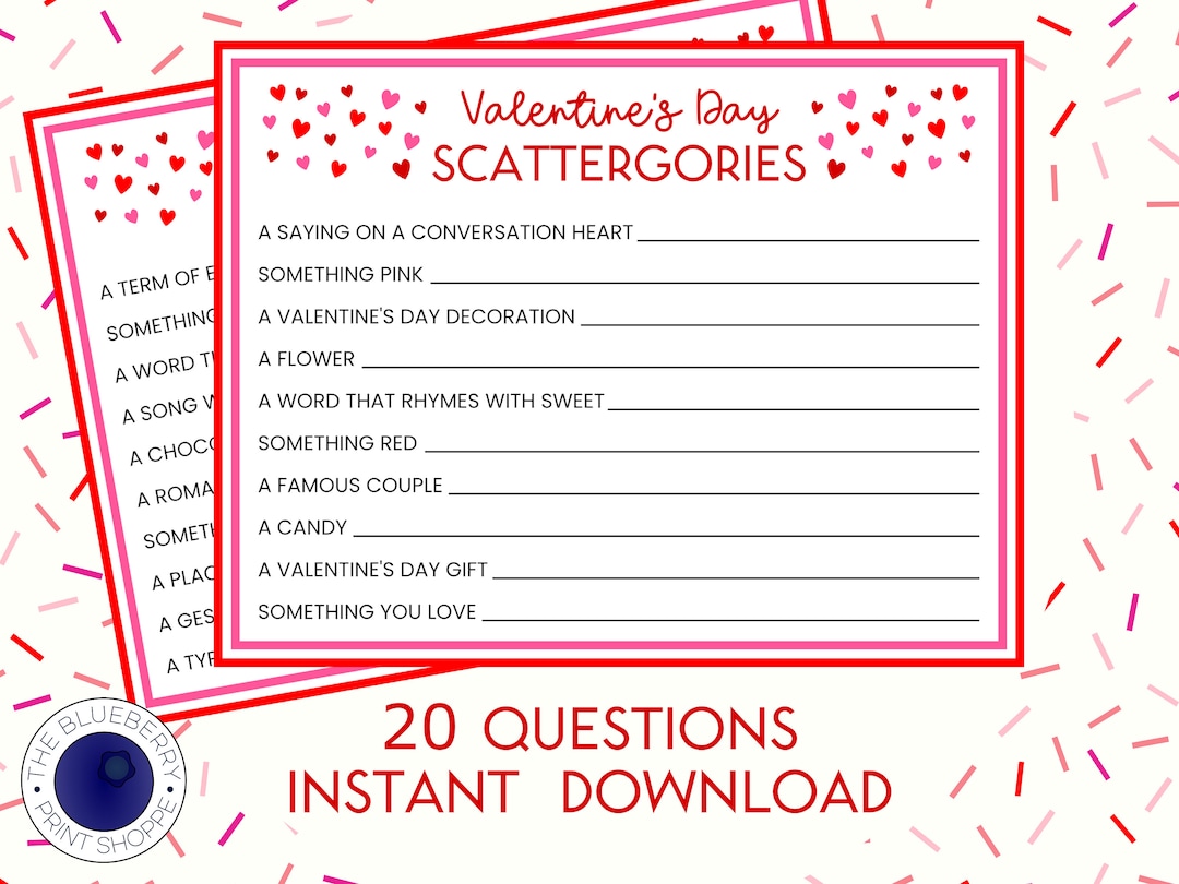 Valentine's Day Scattergories - Classroom Game - Class Party - Family ...
