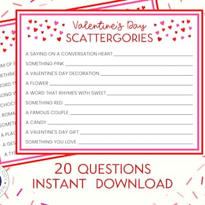 Valentine's Day Scattergories - Classroom Game - Class Party - Family ...
