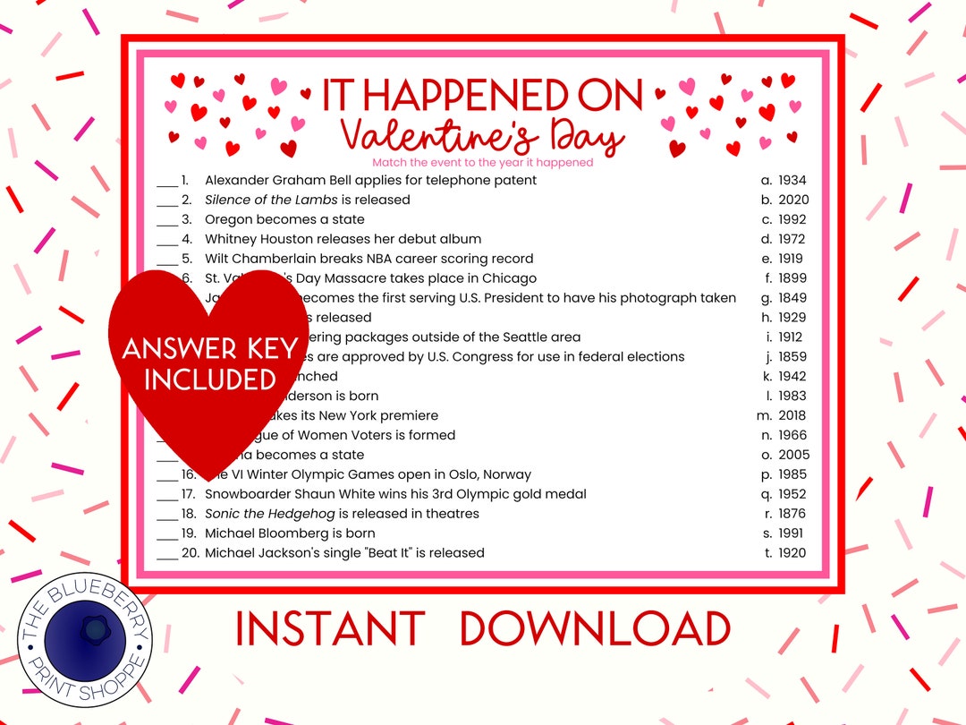 Valentine's Day Game | Trivia | February 14th | Galentine's | Valentine ...