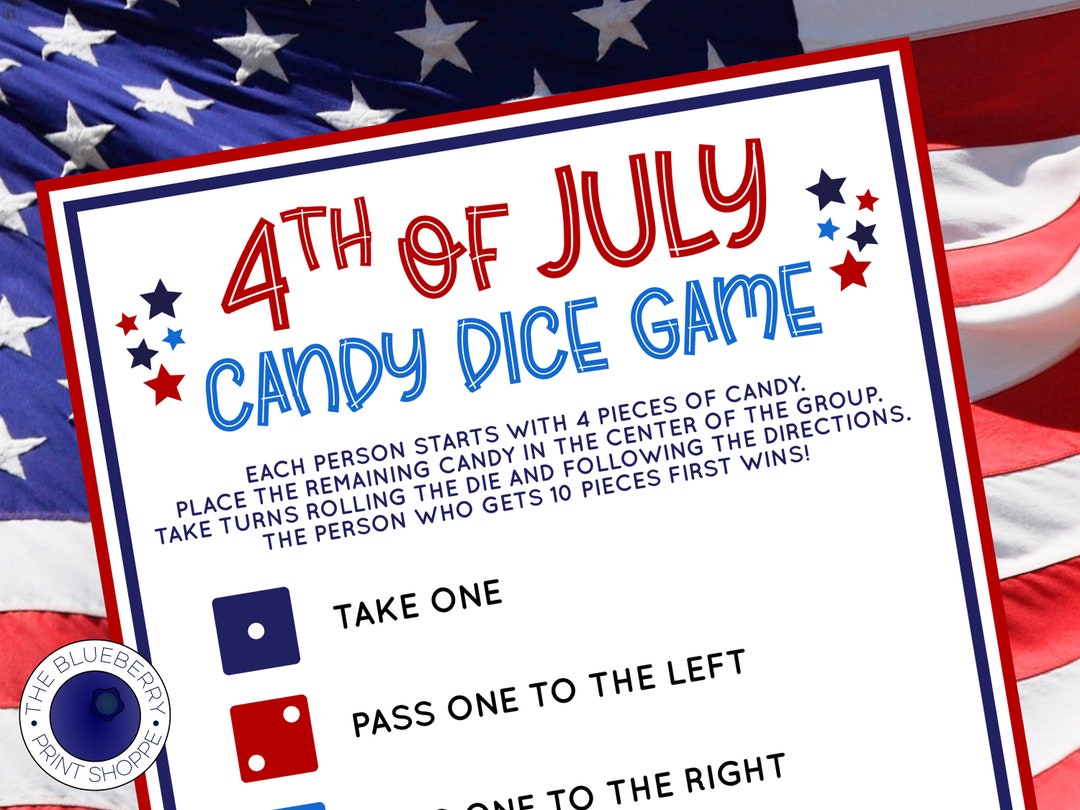 4th of July Candy Dice Game Independence Day Fun Activity for Kids and ...