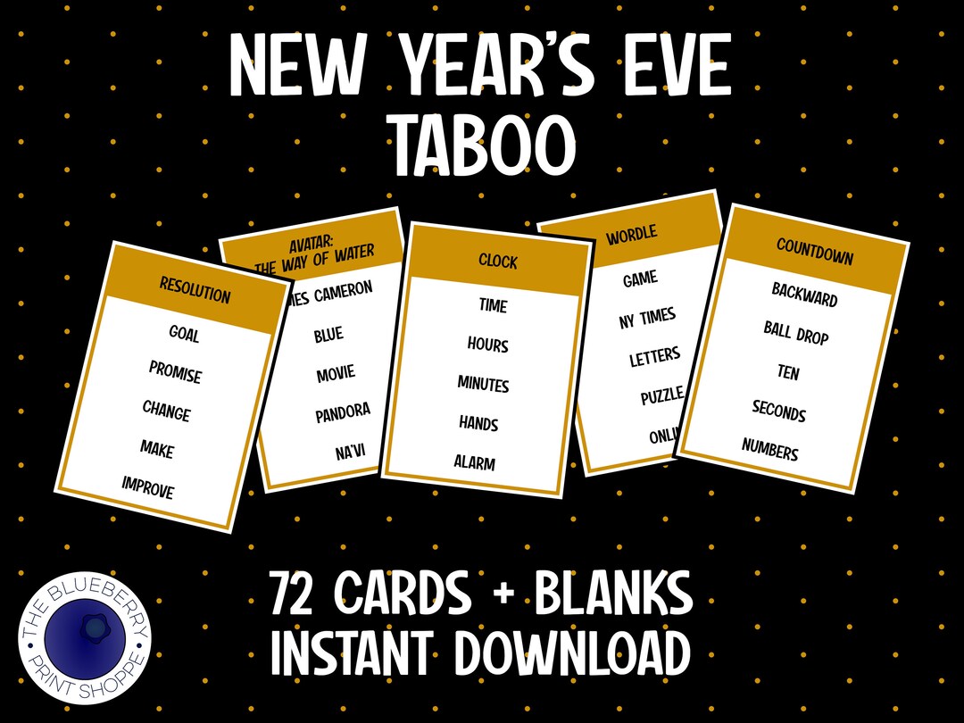 New Year's Eve Taboo | 72 Cards |new Year's Eve Game | New Year's Party ...
