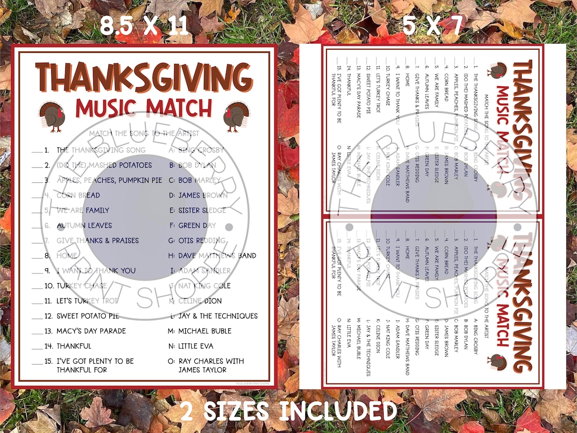 Thanksgiving Music Match Game Thanksgiving Game - Etsy