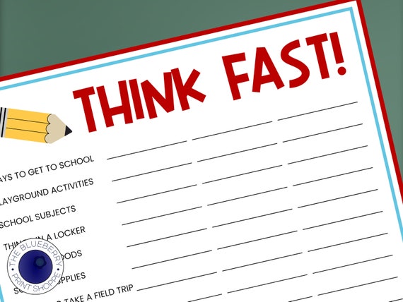 Back to School THINK FAST Game TWO Games Included Name 3 - Etsy