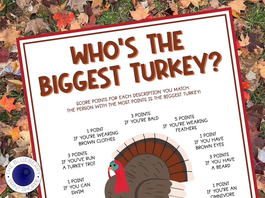 Thanksgiving Game | Who's the Biggest Turkey - Etsy