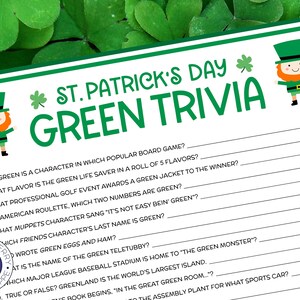 St. Patrick's Day Green Trivia Game | Saint Patrick's Day Party Game ...