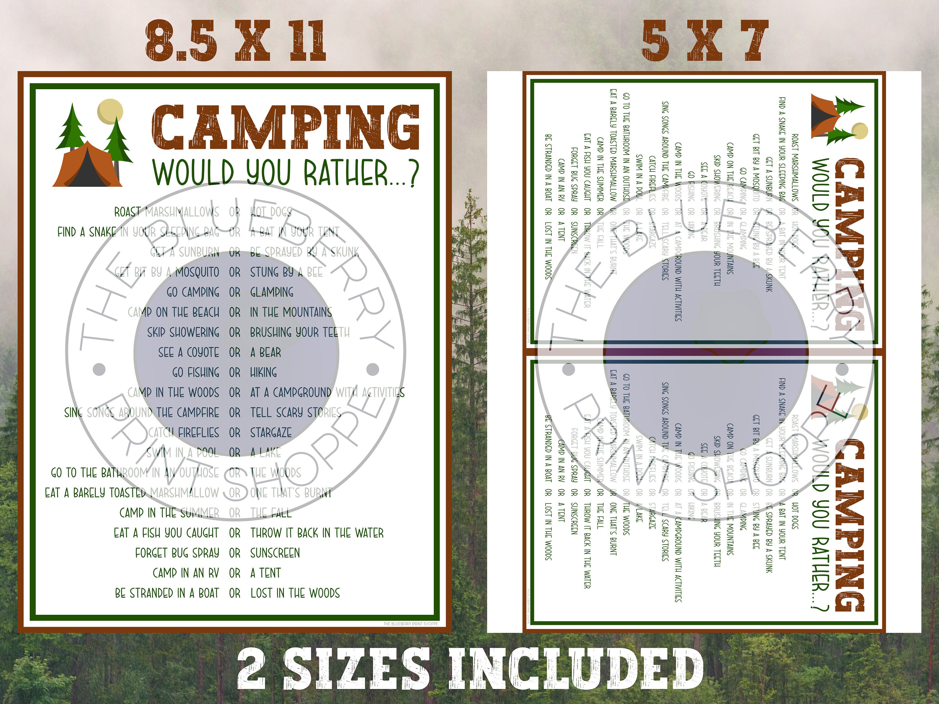 Camping Would You Rather Game 20 Questions to Discuss & - Etsy UK