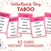 Valentine's Day Taboo Game | Valentine's Game | Valentine Party Game ...