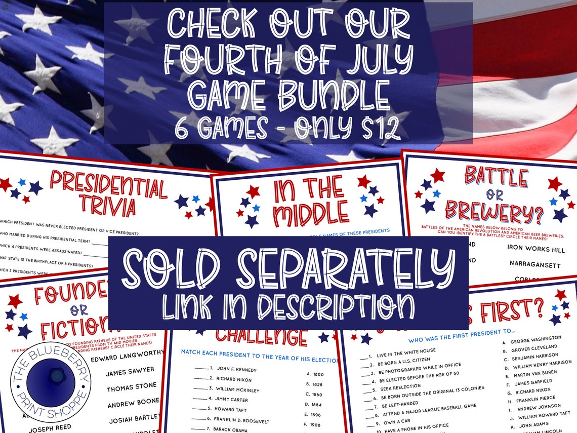 Fourth of July Printable Game Pictionary 20 Questions - Etsy
