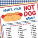 What's Your Hot Dog Name Game With Nametags and Sign Hot Dog Theme ...
