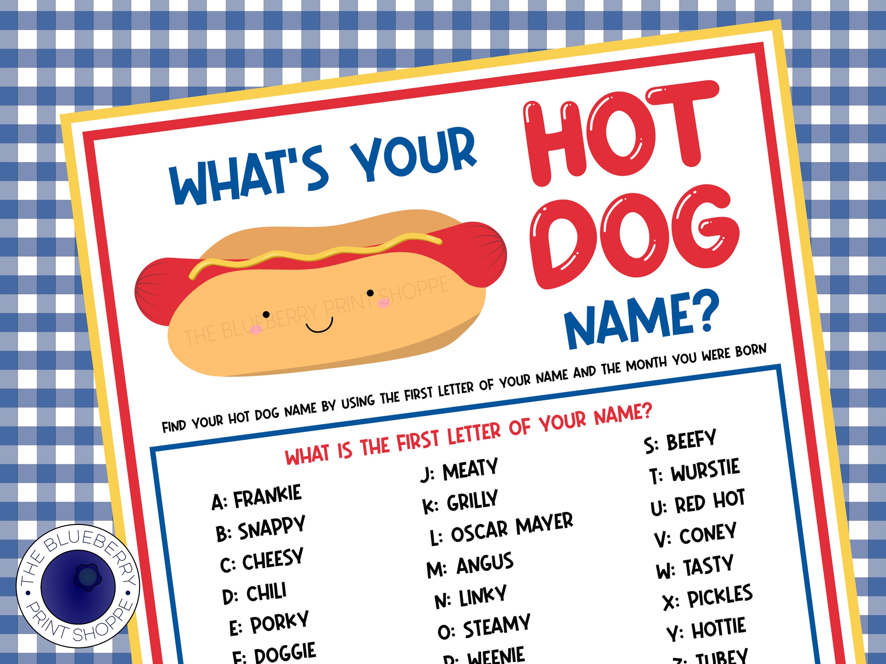 What's Your Hot Dog Name Game With Nametags and Sign | Hot Dog Theme ...