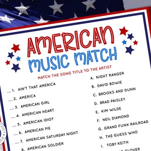 American Music Match Game | Fourth of July Game | Independence Day ...