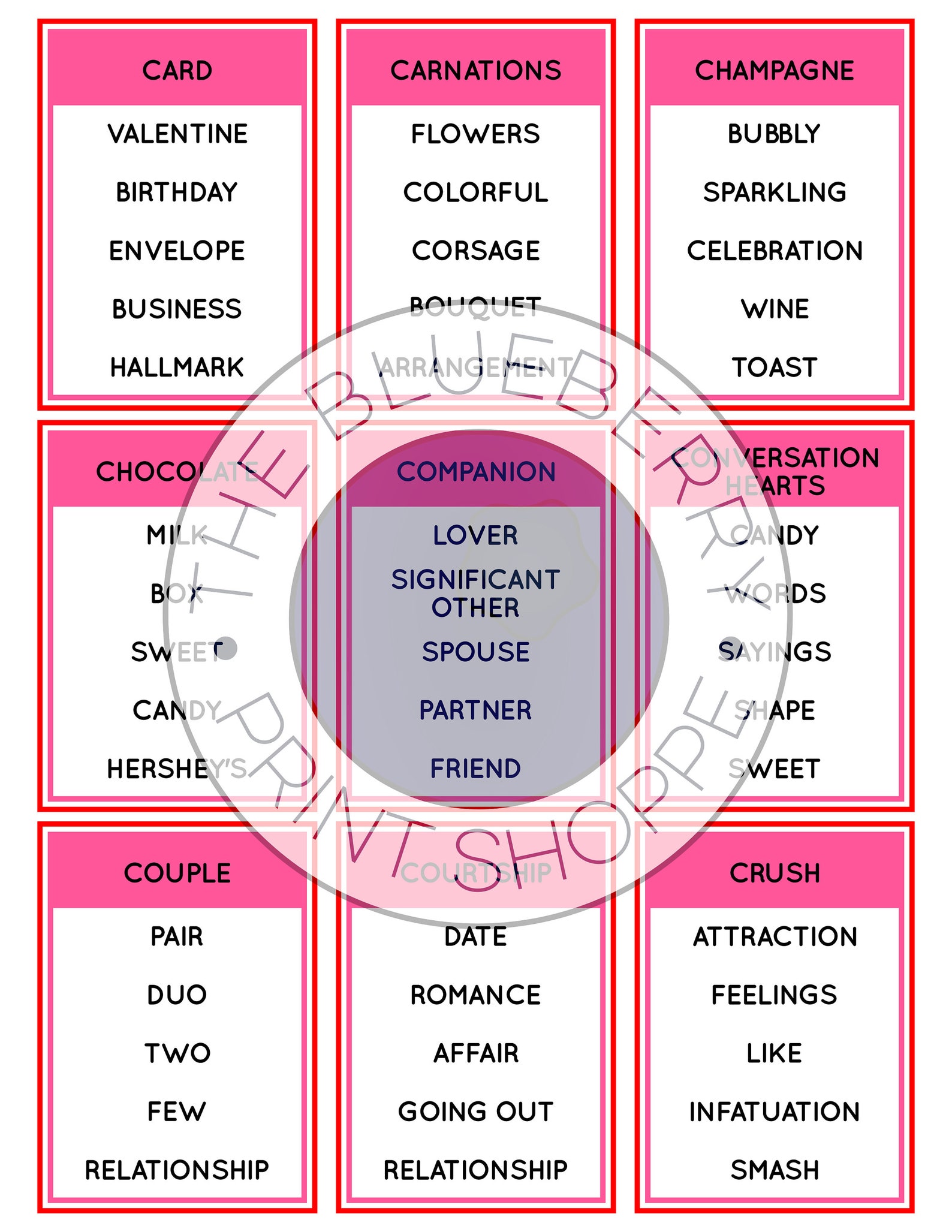 Valentine's Day Taboo Game | Valentine's Game | Valentine Party Game ...