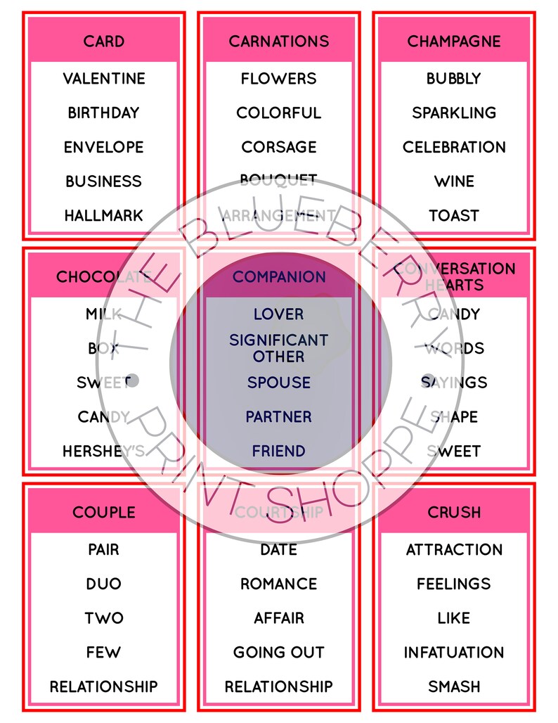 Valentine's Day Taboo Game | Valentine's Game | Valentine Party Game ...