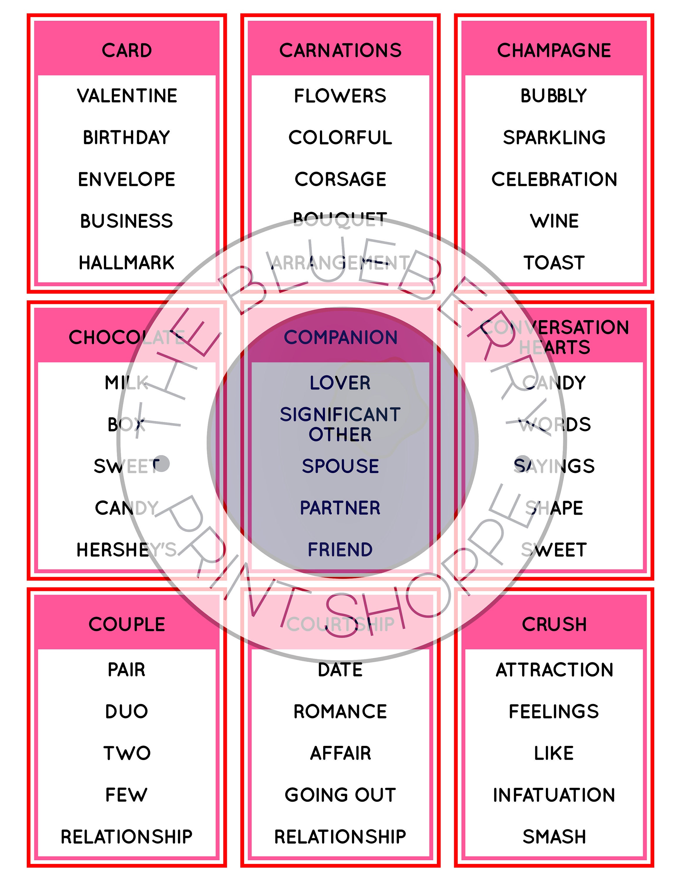 Valentine's Day Taboo Game | Valentine's Game | Valentine Party Game ...